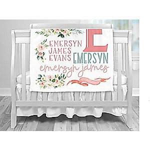 Monogram Junkie Personalized Baby Blanket for Girls with Name | Floral Custom Baby Blanket | Baby Girl Name Blanket | Beautiful Blush 30x40