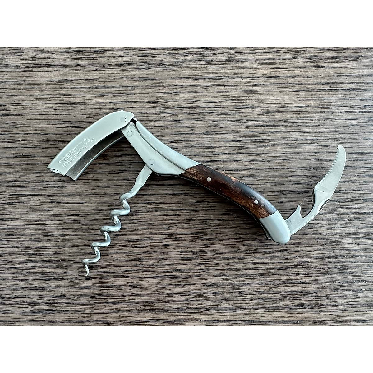 Laguiole En Aubrac Sommelier Waiter's Corkscrew, Grapevine Wood Handle, Wine Opener With Foil Cutter & Bottle Opener, Stainless Steel Brushed Bolsters