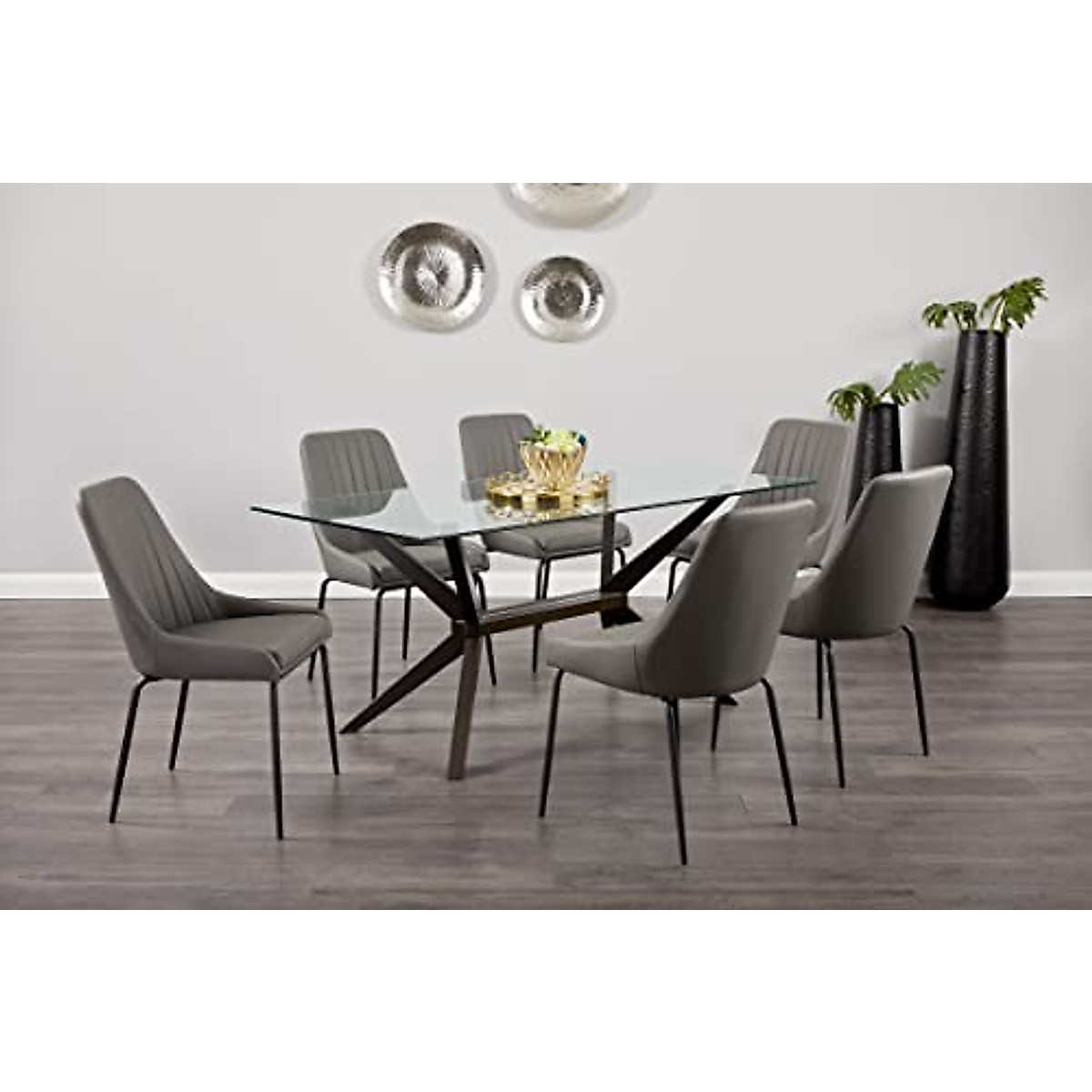 Uptown Club Dining Table with Tempered Glass Top, Elegant Statement Piece for Contemporary Home, 63" x 36", Dark-Walnut