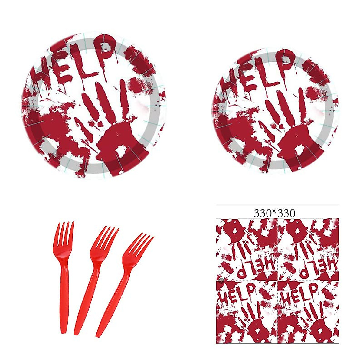Bloody Good Time Party Tableware Set Halloween Zombie Skull Bloody Party Table Decorations Halloween Party Supplies Table Decorations Paper Plates Napkins Forks for 24 Guests(96 Pcs )