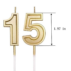 Bailym 15th Birthday Candles,Gold Number 15 Cake Topper for Birthday Decorations Party Decoration