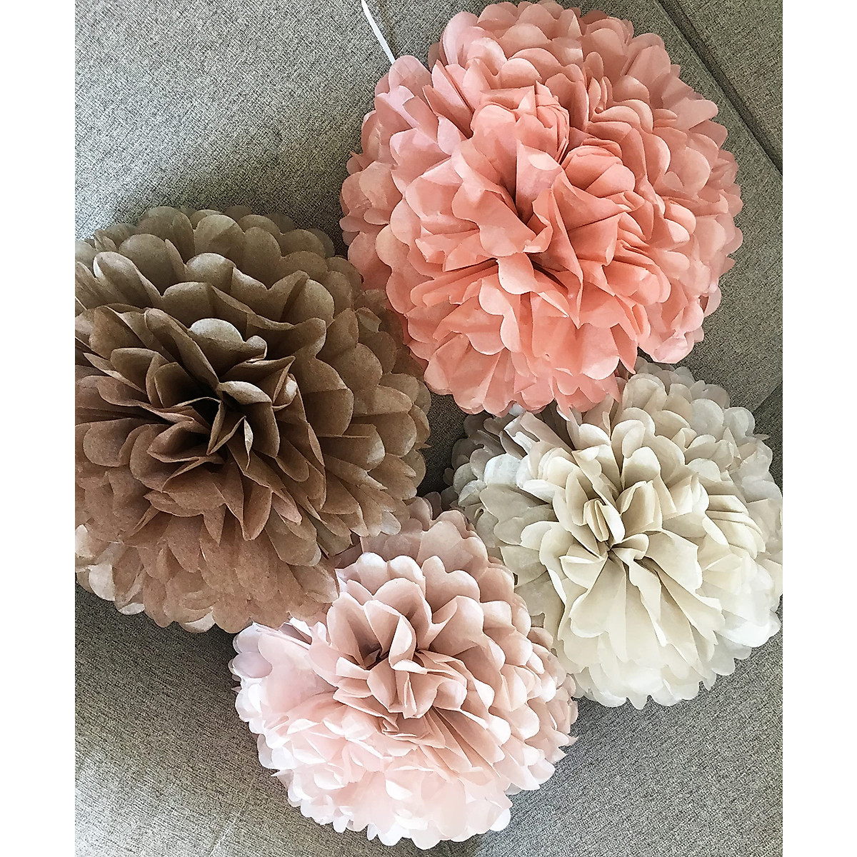 Tissue Pom Poms Wedding Party Decorations – 20 Pieces Dusty Pink Brown Pastel Cream Ivory Paper Flowers Kit for Engagement Bridal Baby Shower Bachelorette Hanging Decor (Rose Gold)