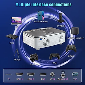 WiFi Bluetooth Projector, Native 1080P HD Movie Projector with 120" Projector Screen and Carrying Case, 4K Supported 200" Display Home Theater, Compatible with iOS/ Android/ Xbox/ PS5/ TV Stick/ HDMI