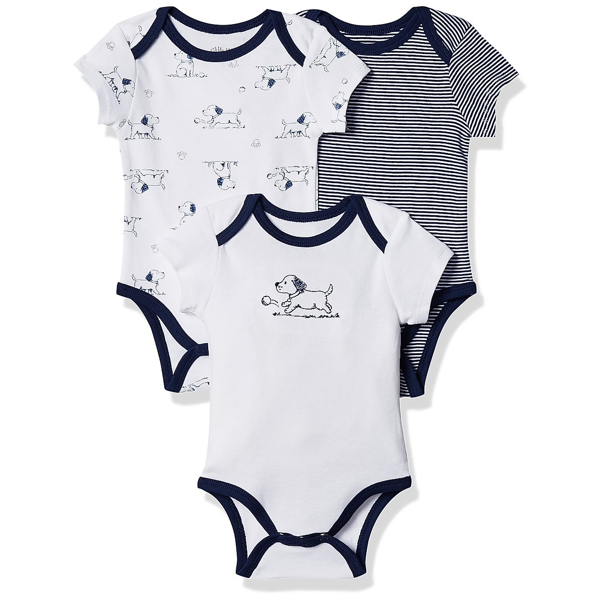 Little Me Baby Puppy Toile 3 Pack Bodysuit, White/Multi, 3 Months