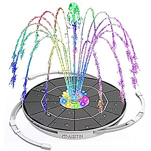 AISITIN 6.5W Solar Fountain with LED Colorful Lights & 3000mAh Battery, Solar Bird Bath Fountain Pump with Fixed Bracket and Multiple Nozzle, Solar Water Fountain Pump for Garden, Pond and Outdoor