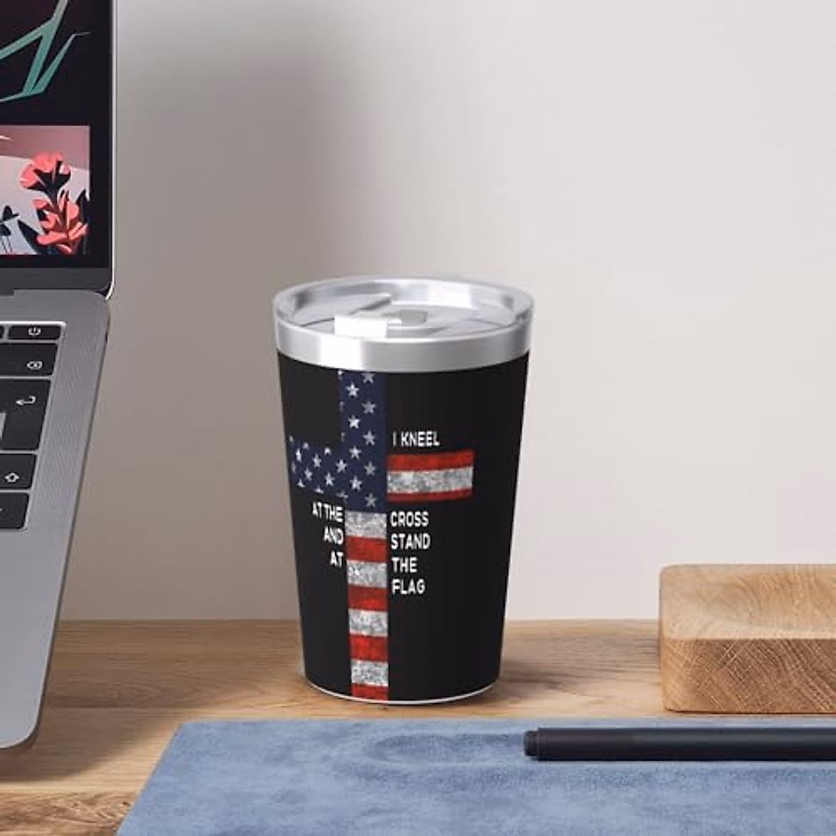 12oz Tumbler I Stand For The Flag I Kneel For The Cross Stainless Steel Cup With Straw And Lid Spill Proof Bulk Double Wall Vacuum Reusable Water Tumblers For Cold Hot Drink