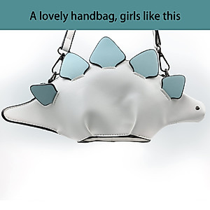 WLC Dinosaur Shoulder Purses,PU Cartoon CrossBody Bag for Girl Women(White)