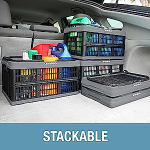 CleverMade 16L Collapsible Reusable Plastic Grocery Shopping Baskets; Small Foldable Storage Crates with Handles, 3 Pack, Tan