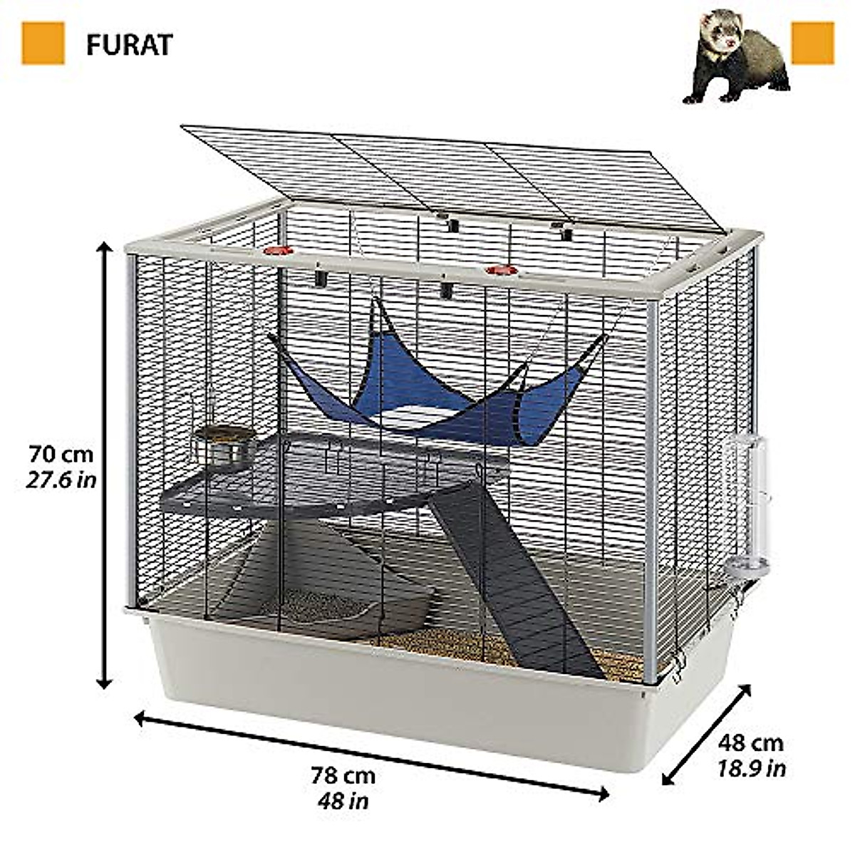 Ferplast Comfortable Ferret and mice cage FURAT, Two-Storey Structure with Accessories Included, Reinforced Corner, Red, 78 x 48 x h 70 cm