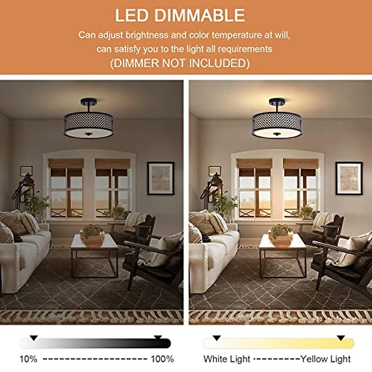 OUVR Industrial Semi Flush Mount Ceiling Light, Modern Close to Ceiling Lamps for Living Room, Bedroom, Dining Room, Kitchen, Hallway, Entry, Foyer