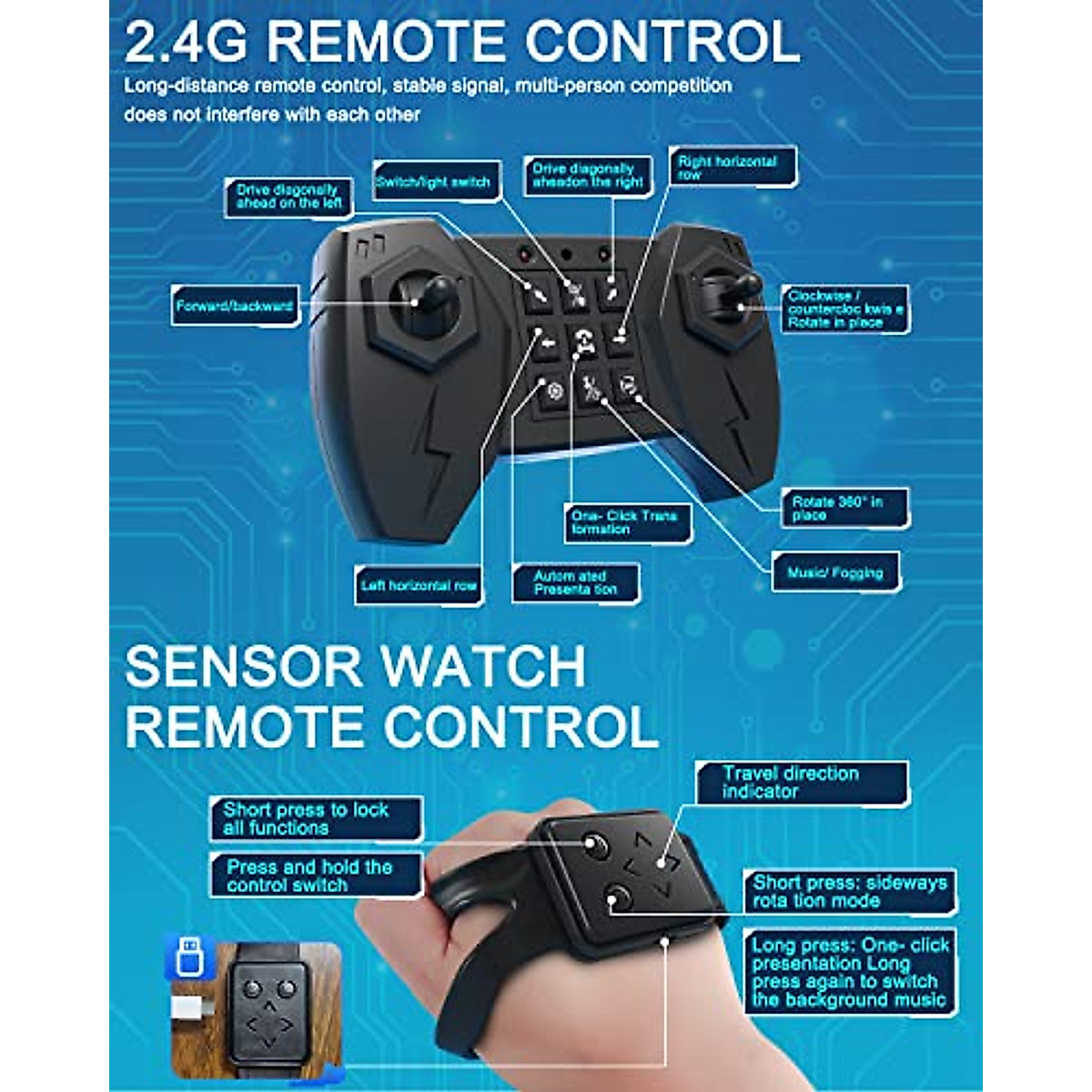 Gesture Rc Car,1:12 4WD 2.4G Hand Controlled Rc Car With Spray, All Terrain Remote Control Car For Boys 8-12,Toys For 7 8 9 10 11 12 Year Old Boys/Girls, Gift Ideas Birthday Chirstams RC Truck-Blue