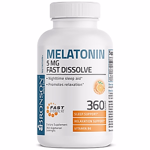 Bronson Melatonin 5mg Fast Dissolve Orange Flavor Tablets with Vitamin B6 - Promotes Relaxation, 360 Vegetarian Chewable Lozenges
