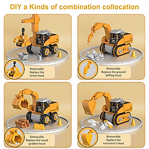 Construction Truck Toys for 3 4 5 6 Years Old Toddlers Kids Boys and Girls, STEM Take Apart Toys Cars with Electric Drill, 4 in 1 Construction Vehicles Crane Excavator Drilling Car Timber Grab Truck