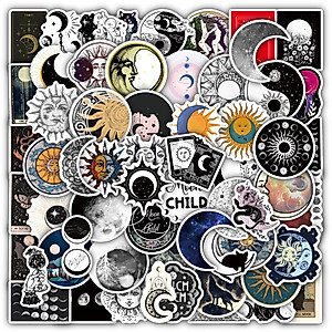 60 PCS Sun and Moon Planet Stickers,Black Aesthetic Astronomy Celestial Decals for Water Bottle Laptop Scrapbook Gift for Boys Girls Teens