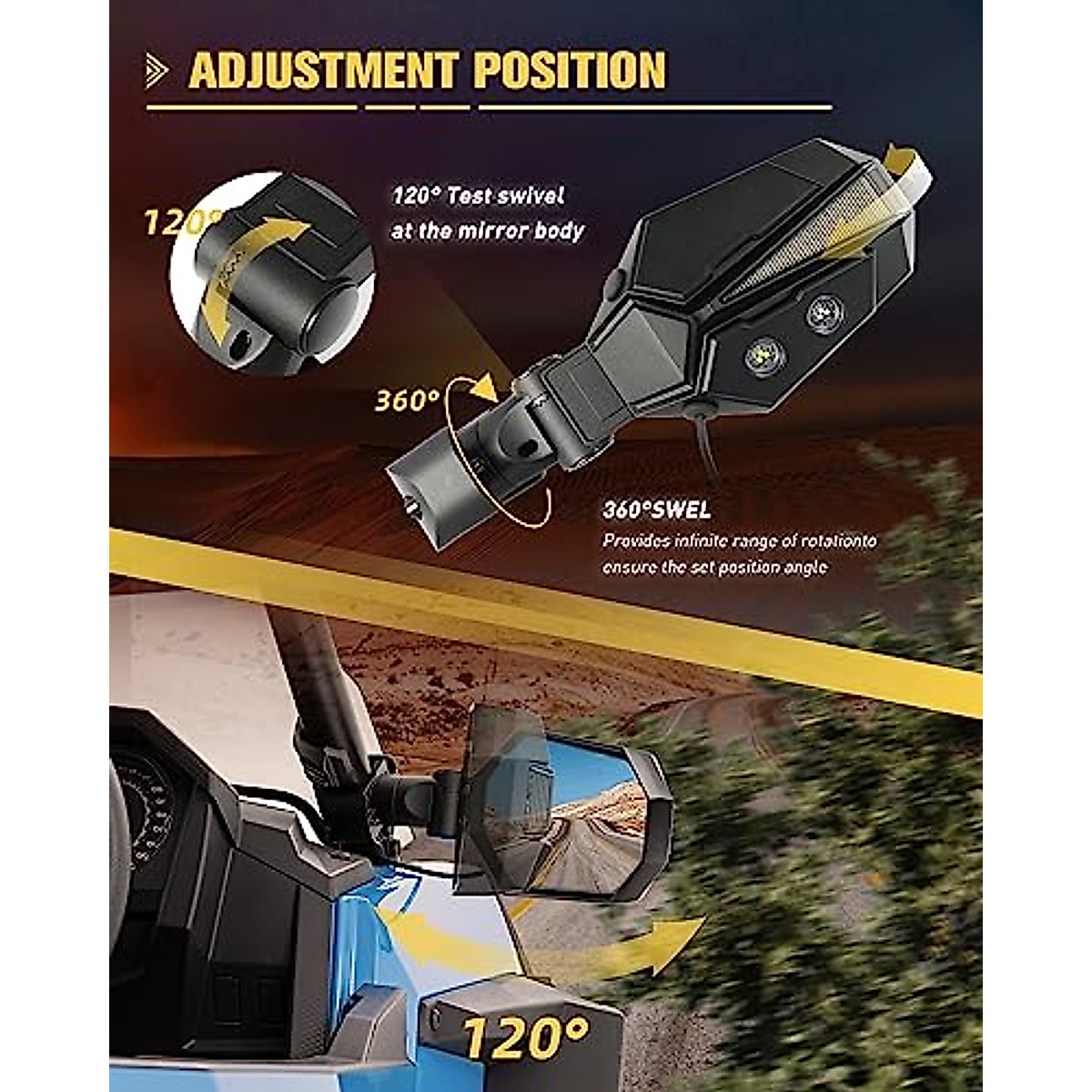 CO LIGHT UTV Side Rear View Mirrors LED Light Aluminium White Green Lights with Amber Turn Signal, Tube Clamp, Fits 1.5-2 Inch Roll Cage Bar, Compatible with Side by Side RZR Pioneer Rhino Wolverine