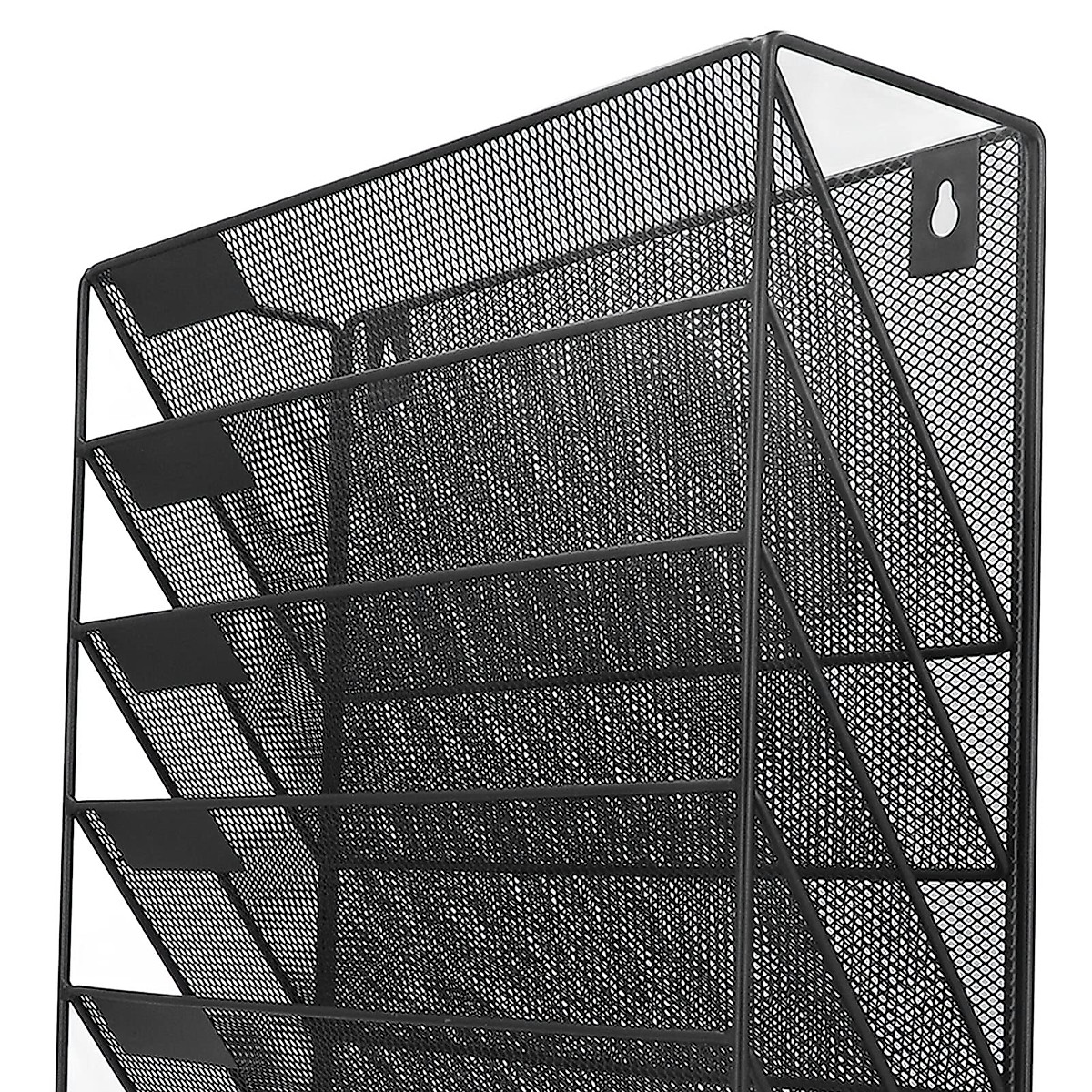Wall File Organizer 5 Tier Black Heavy Duty Metal Mesh Hanging Mail Magazine Rack 40 x 32 x 11 cm Wall Mount Paper Holder for Newspaper Folders