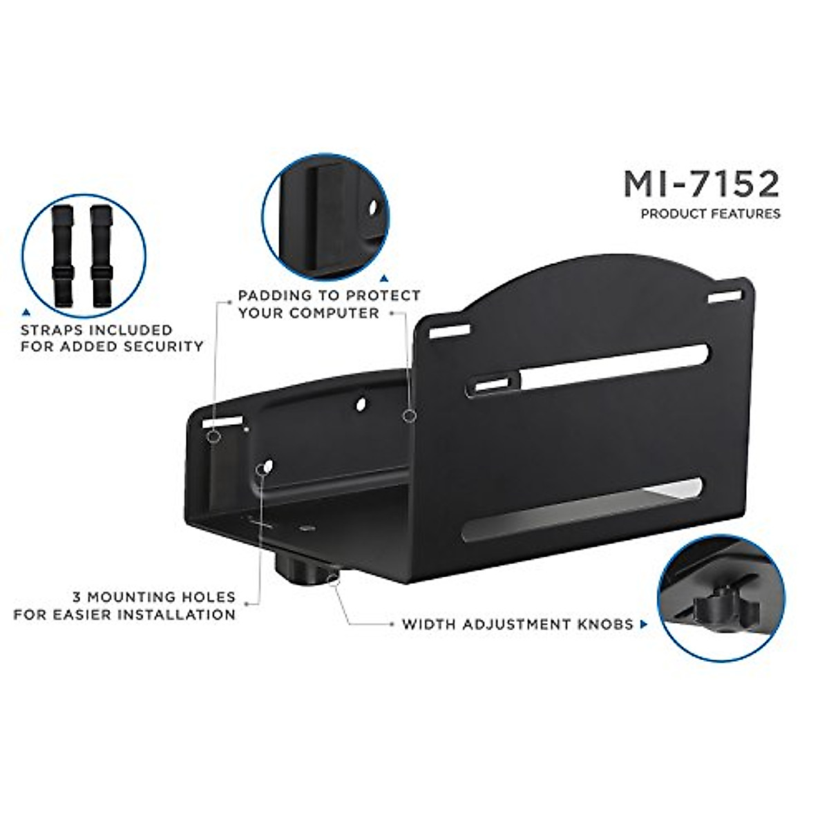 Mount-It! CPU Wall Mount Bracket, Desktop Computer Tower Holder with Safety Straps, Heavy Duty Size Adjustable CPU Holder, Steel, Black, 22 Lbs Capacity, Saves Floor and Desk Space