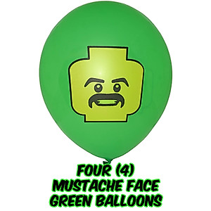 Party Ninja 24 Pack of Colorful 12-inch Birthday Balloons for Building Brick Theme Party - DOUBLE SIDED PRINTS - Character Faces - Happy Birthday Balloons for Boys & Girls Party Supplies…