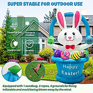 kegemor Inflatable Easter Bunny Blow Up Yard Decorations 6FT Outdoor Rabbit with Egg Basket Cute Giant Tall Built-in LED Lights for Indoor Outside Holiday Party Yard Garden Lawn