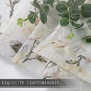 Tollpiz Floral White Sheer Valance Curtains Flower Print Vine Embroidery Bedroom Curtain Valances Rod Pocket Voile Window Curtains for Living Room, 54 x 16 inches Long, Set of 1 Panel