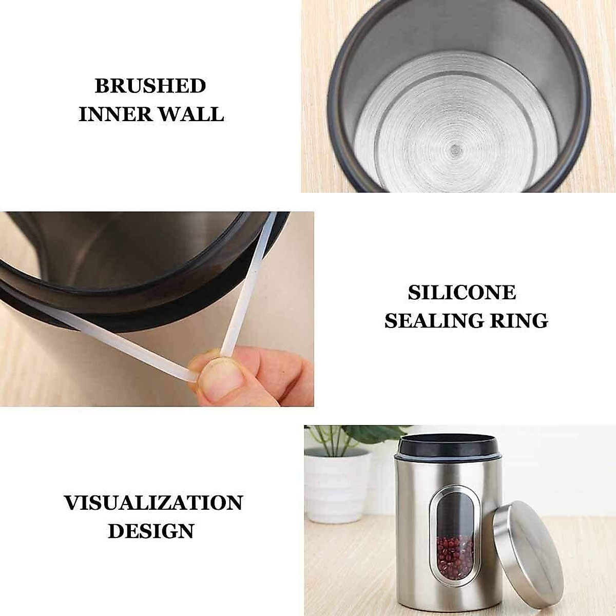 Storage Jars with Lids Kitchen Cylinder Food Storage Containers 304 Stainless Steel Jars With Airtight Lids Small Coffee Canisters, Rustic Home Decor,Pantry Organization And Storage For Tea Snacks Sug