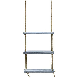 Sorbus Wood Hanging Shelf 3-Tier Rustic Wood Swing Storage Shelves Rope Organizer Rack, Floating Display Shelves (Grey)