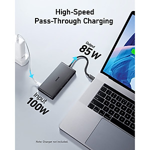 Anker USB C Hub, 552 USB-C Hub (9-in-1, 4K HDMI) with 100W Power Delivery, 4K@30Hz HDMI, 4 USB-C and USB-A Data Ports, Ethernet and SD/microSD Card Slot & New Nylon USB C to USB C Cable 100W 10ft
