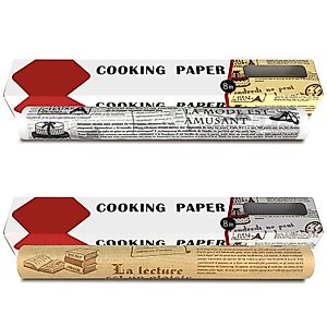 MEGXIT 2Pcs Parchment Paper Roll,Non-Stick,Waterproof,Greaseproof,High Temperature Resistant Baking Paper Roll,Parchment Paper Roll for Baking, Cooking, Grilling, Air Fryer-Brown+White