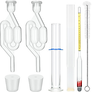 Hydrometer Alcohol Meter Test Kit Hydrometer Alcohol 0-200 Proof Digital Hydrometer Alcohol with 1 Glass Cylinder, 1 Brush and 2 Airlock for Proofing Distilled, Alcohol Content Tester