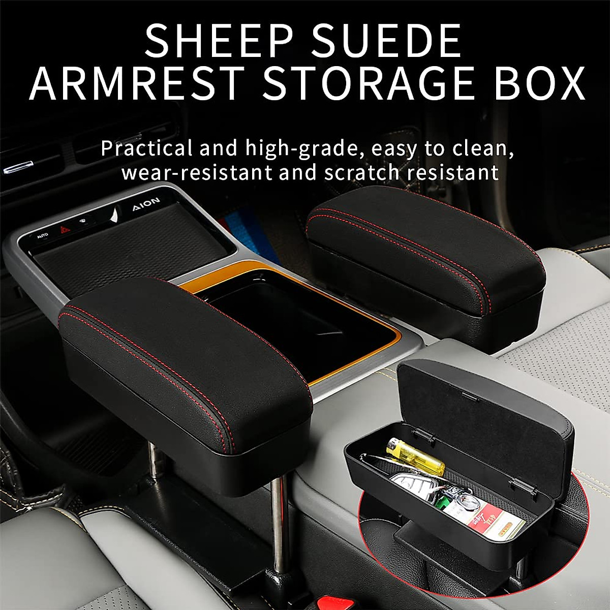 AOWIS Car Console Armrest Box Arm Rest Height Adjustable Comfort Elbow Pad Universal (Black Blue)