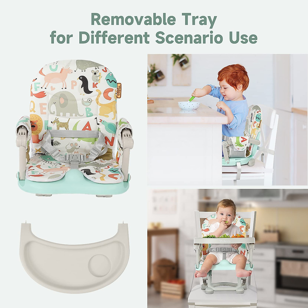 YOLEO Baby High Chair Booster Seat for Dining Table Height Adjustable Toddlers Chair Portable Foldable Highchair with Cushion & Tray Removable(Green)