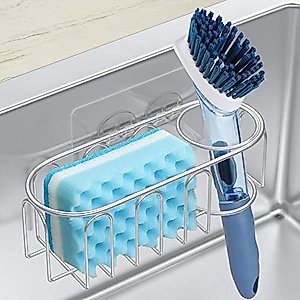stusgo Sponge Holder, 2 in 1 Sink Sponge Holder for Kitchen Sink, Adhesive Kitchen Sponge Holder, SUS304 Stainless Steel Rustproof Sink Caddy, Kitchen Sponge Caddy Sink Organizer No Drilling