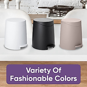 Superio Mini Bathroom Trash Can with Lid 3 Liter, Plastic Waste Bin 0.75 Gallon, Modern Flat Lid Step On Trash Can with Foot Pedal, for Bathroom, Bedroom, Office, Under Desk, Soft Close (2, Grey)