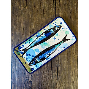 Splash Sardines Portuguese Pottery Rectangular Ceramic Serving Platter (Small)