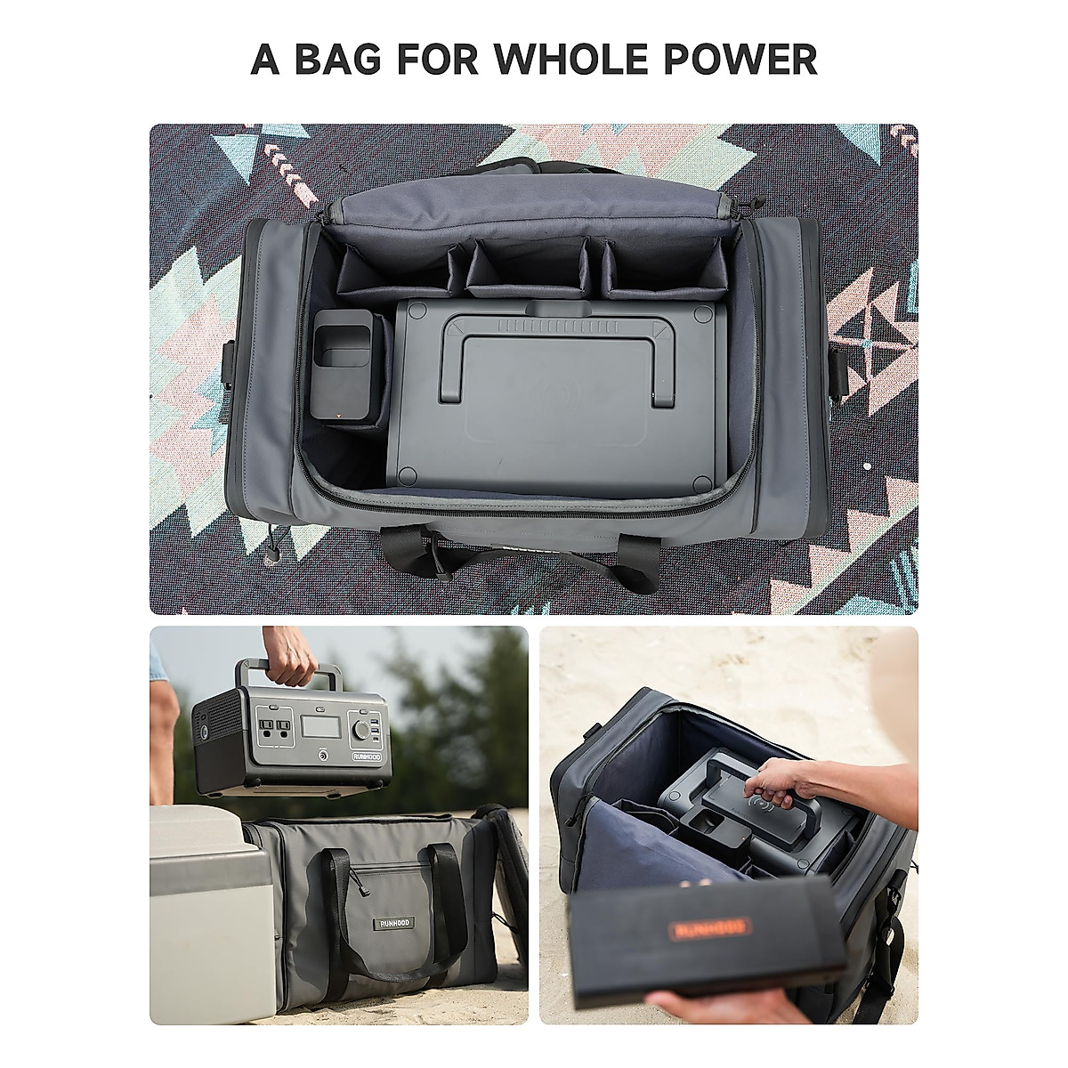 RUNHOOD Solar Generator Rallye 1200 Pro With Carrying Case Bag, 1296Wh Portable Power Station Swappable&Replaceable Batteries, 3X1200W(Peak 2400W) AC oulets for Outdoors Camping/RVs/CPAP/Home