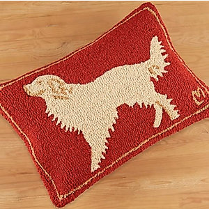 Chandler 4 Corners Artist-Designed Golden Retriever on Red Hand-Hooked Wool Decorative Throw Pillow (14” x 20”)
