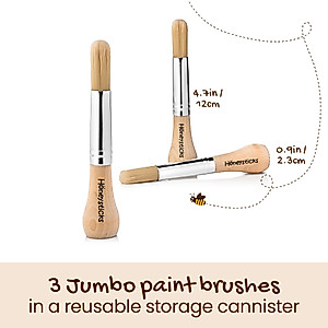 Honeysticks My First Paint Brush Set - 3 Pack: Ideal for Babies and Toddlers. Jumbo Brushes with Chubby Wood Handles for Easy Grip, Vegan. Includes Handy Storage Container
