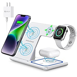 Wireless Charger, 3 in 1 Wireless Charging Station for Apple iPhone/iWatch/Airpods,iPhone 15,14,13,12,11 Series/Pro/Pro Max/XS Max/XR/XS/X/8/Plus,iWatch 7/6/SE/5/4/3/2,AirPods 3/2/pro（White）
