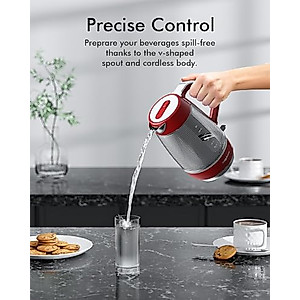 LONGDEEM Electric Tea Kettle Pot, Fast Boil, 1.7L/1500W, Borosilicate Glass Stainless Steel Inner Lid & Filter, Hot Water Boiler & Heater with Auto Shut Off, BPA-Free, Easy to Clean, Red