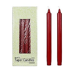 Zest Candle 12-Piece Taper Candles, 10-Inch, Red Straight