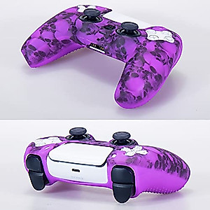 9CDeer 1 Piece of Silicone Transfer Print Protective Cover Skin + 10 Thumb Grips for PlayStation 5 / PS5 Controller Skulls Purple