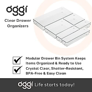 Oggi Clear Drawer Organizer - 3" X 12" - Ideal for Organizing Kitchen Drawers, Office, Desk, Silverware, Kitchen Utensils, Cosmetics and Bathrooms