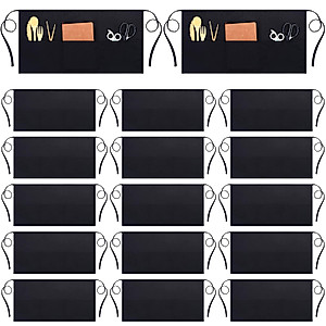 Black Waist Aprons 3 Pockets Waiter Waitress Server Short Aprons Water Oil Resistant Waist Aprons for Women Men (18 Pieces)