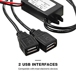 2 Pieces DC Converter 12V to 5V 3A 15W DC Buck Converter Module, DC to DC Reduced Voltage Regulator Car Power Converter Output Power Adapter (Double USB Interface)