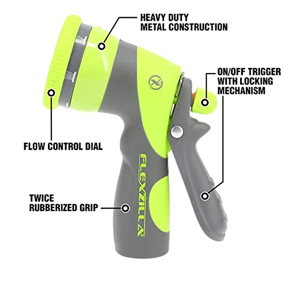 Flexzilla Garden Hose Nozzle - Heavy Duty 7-Pattern Adjustable Pistol, NFZG67-E, ZillaGreen™