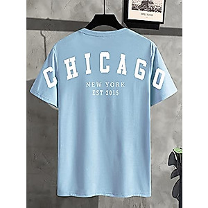 SOLY HUX Men's Graphic Tees Letter Print Short Sleeve Casual Summer T Shirts Tops Blue S