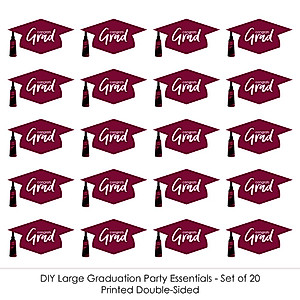 Big Dot of Happiness Maroon Graduation Hat Decorations - DIY Large Party Essentials - 20 Count