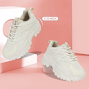 Niluber Chunky Sneakers for Women Platform White Mesh Dad Walking Shoes Comfortable Breathable Casual Fashion Running Shoes(Beige,11)