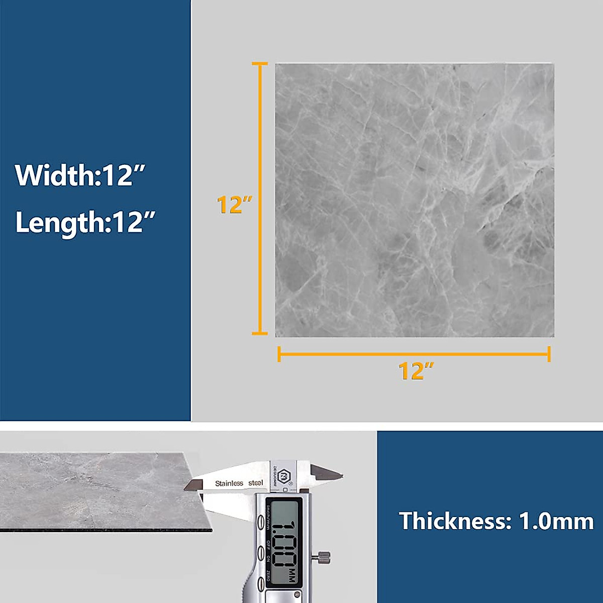 VEELIKE Vinyl Floor Tiles Peel and Stick 12''x12'' Dark Grey Marble Flooring Tiles Self Adhesive Waterproof Floor Vinyl Sticker Tiles Decorative for Bedroom Bathroom Kitchen Walls Basement 4 Pack