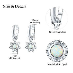 Lotus Earrings 925 Sterling Silver Opal Sunflower Hoop Opal Dangle Drop Earrings Huggie Hoop Jewelry Gifts for Women Teen
